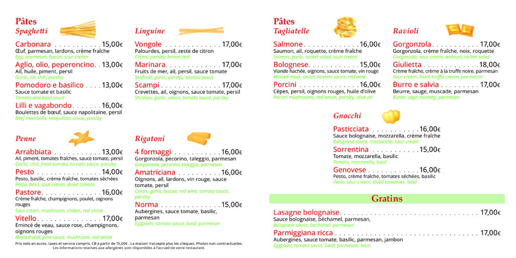 Menu – Bella Italia