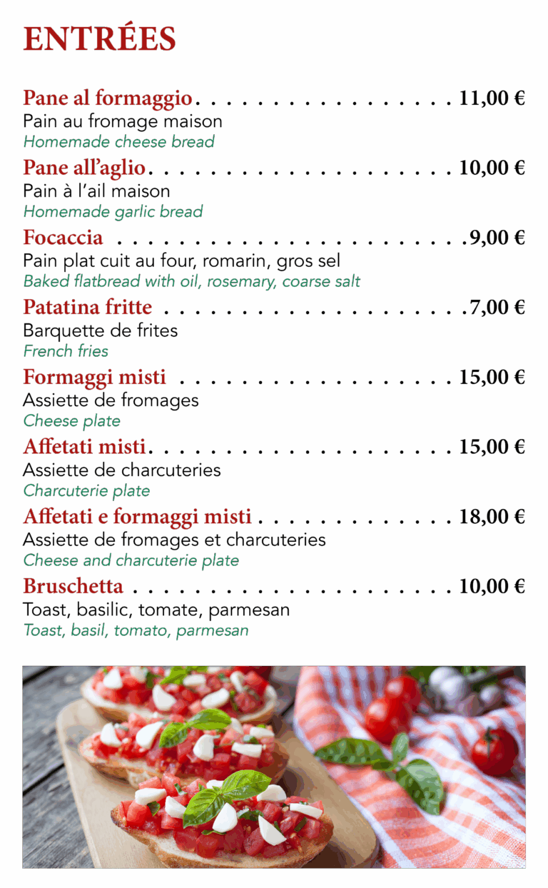Menu – Bella Italia