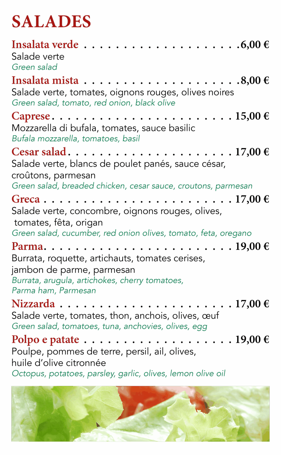 Menu – Bella Italia