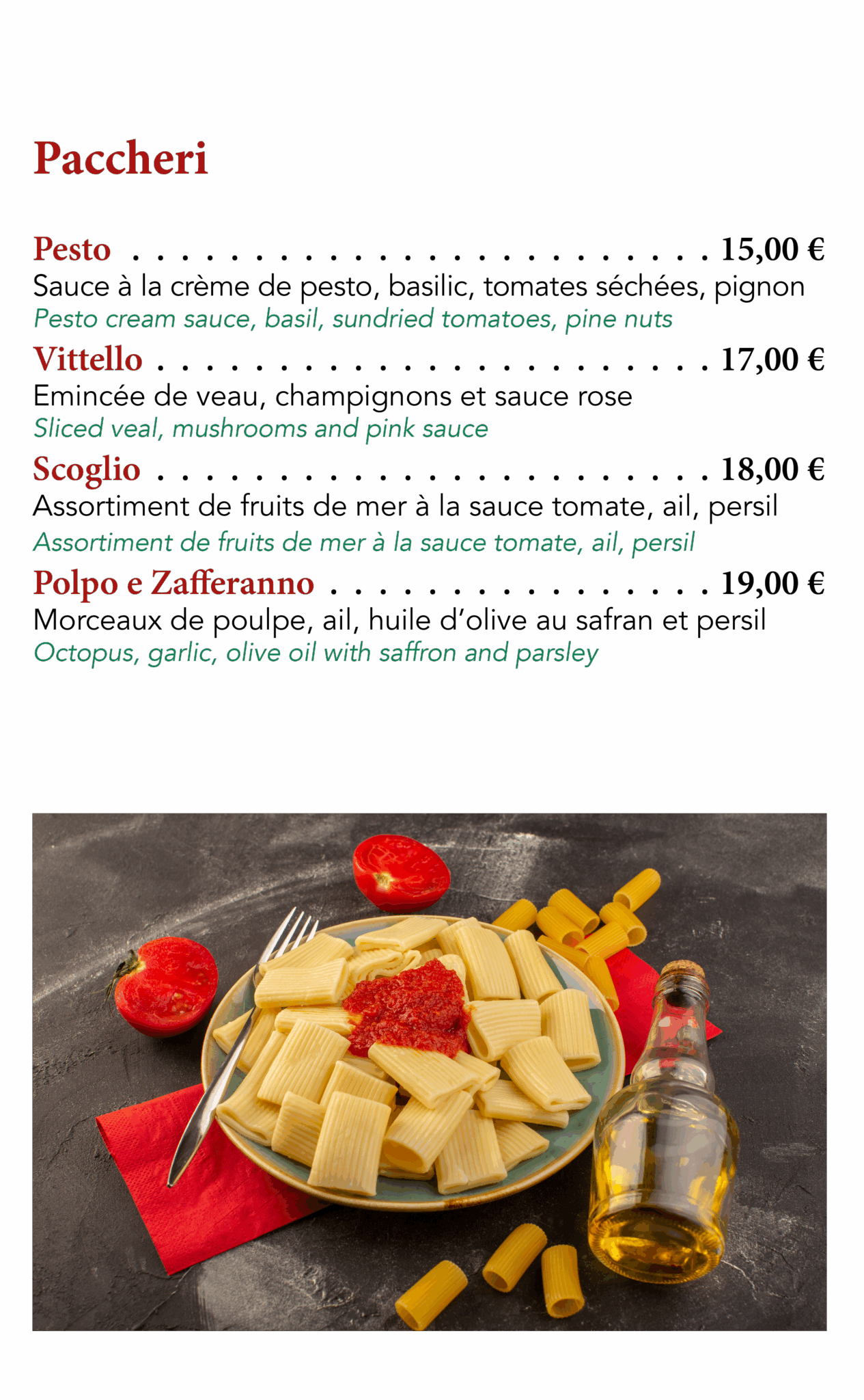 Menu – Bella Italia