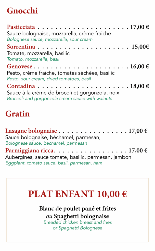 Menu – Bella Italia